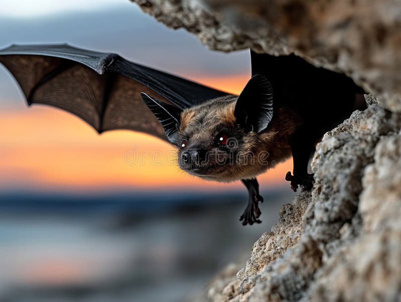 A Bat is Hanging Upside Down from a Rock Wall Stock Photo - Image of ...