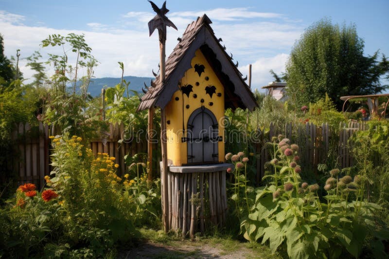 Bat House on a Post with a Garden Backdrop Stock Image - Image of ...