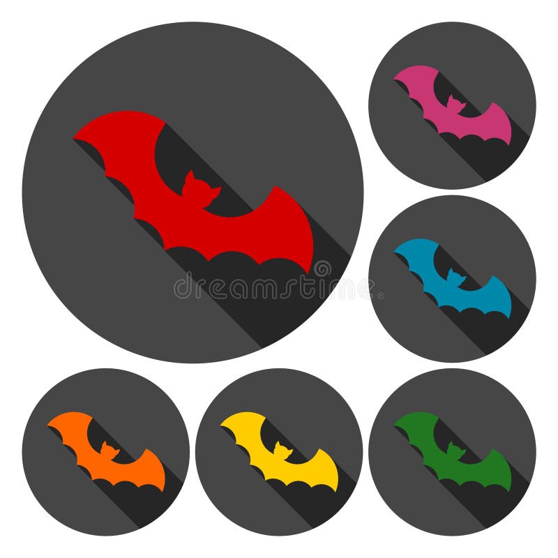 Bat Icons Set with Long Shadow Stock Vector - Illustration of mystery ...
