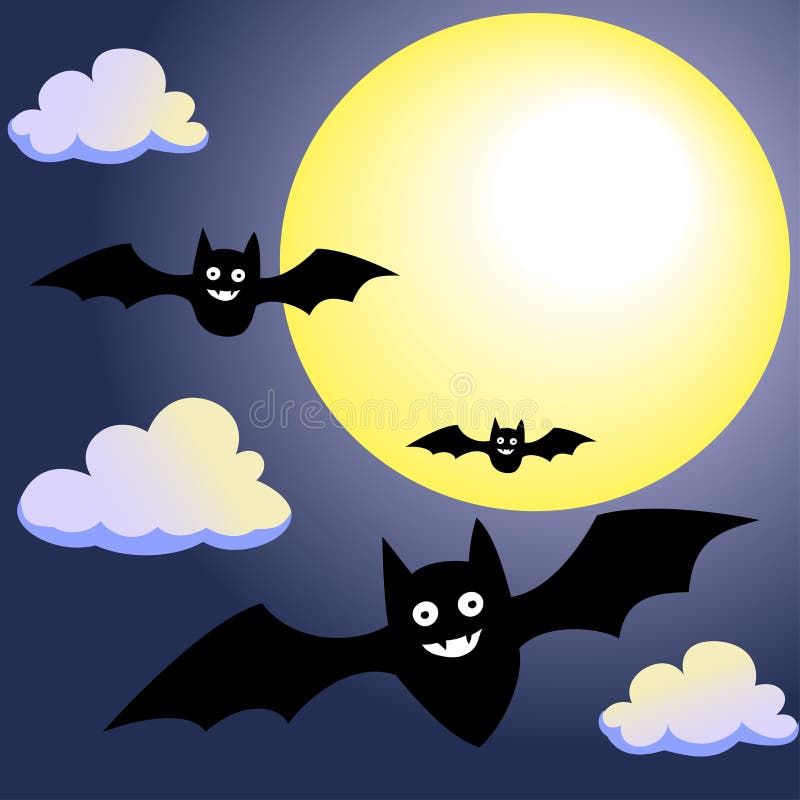 Bat with Moon and Clouds on Night Sky-Vector Illustration Stock Vector ...