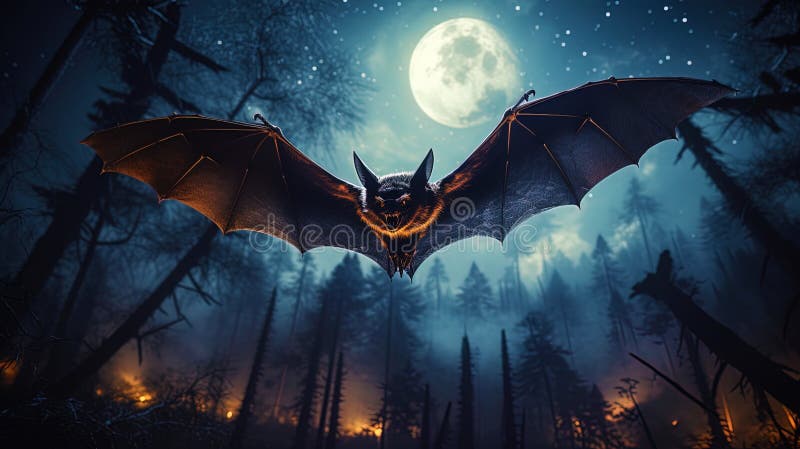 Bat in the night sky stock illustration. Illustration of vampire ...