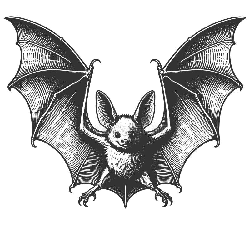 Bat with Outstretched Wings Engraving Vector Stock Vector ...
