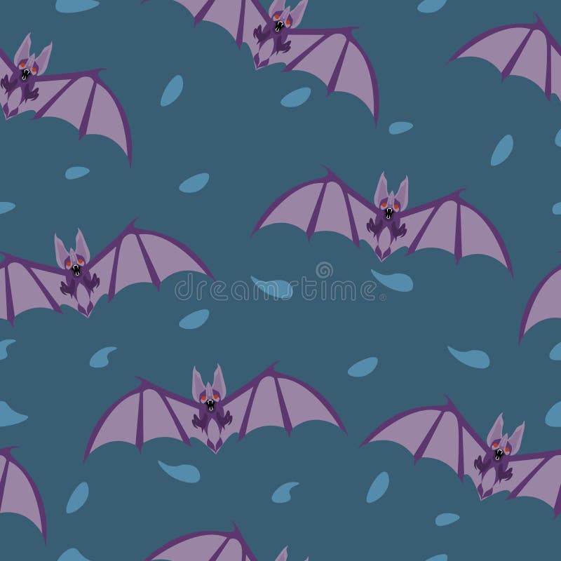 Bat in Purple Color. Seamless Pattern Illustration. Blue Background ...