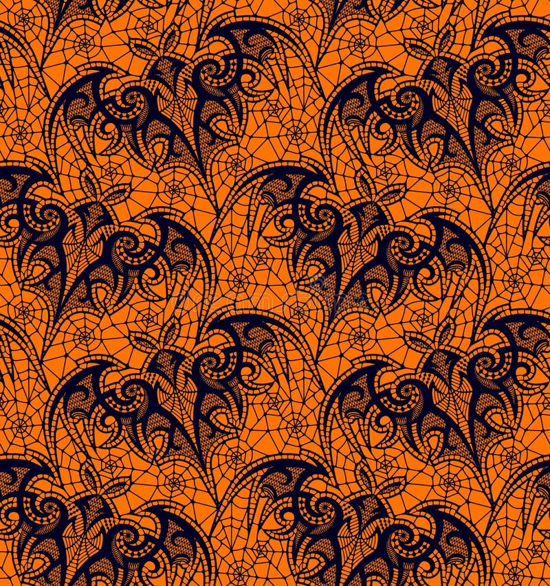 Bat. Seamless Pattern. Black Lace Pattern. Orange Background. Stock ...