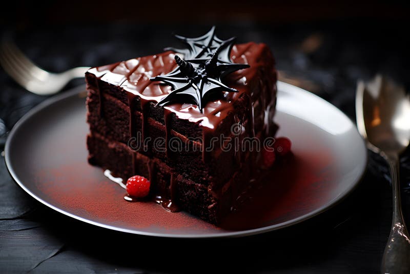 A Bat-shaped Chocolate Mousse Cake with Raspberry "blood" Drizzle and ...
