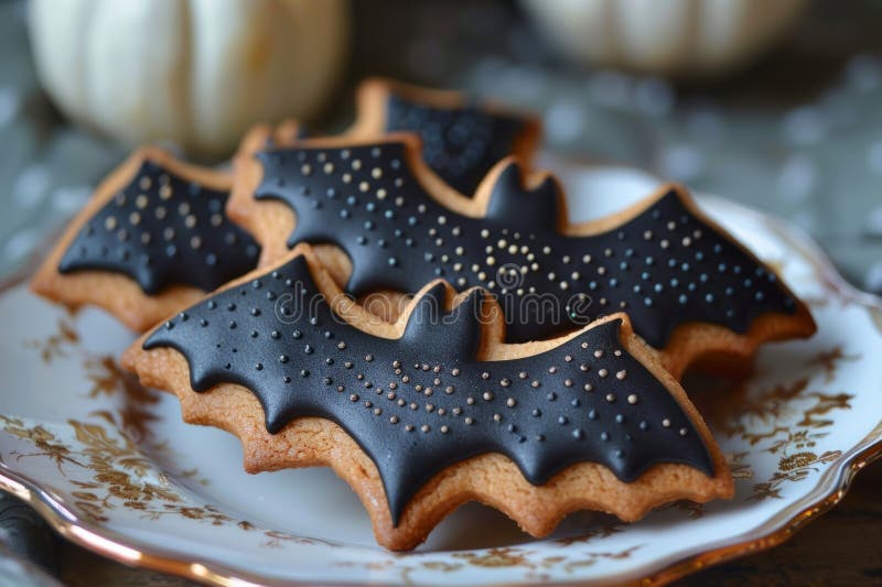 Bat-shaped Halloween Cookies Lying on a Plate Stock Image - Image of ...