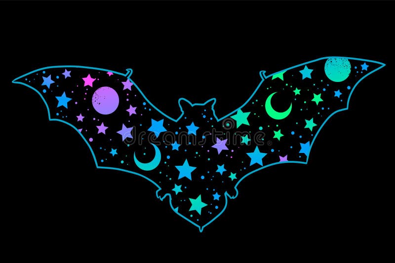 Bat Silhouette with Bright Space Pattern Stock Vector - Illustration of ...
