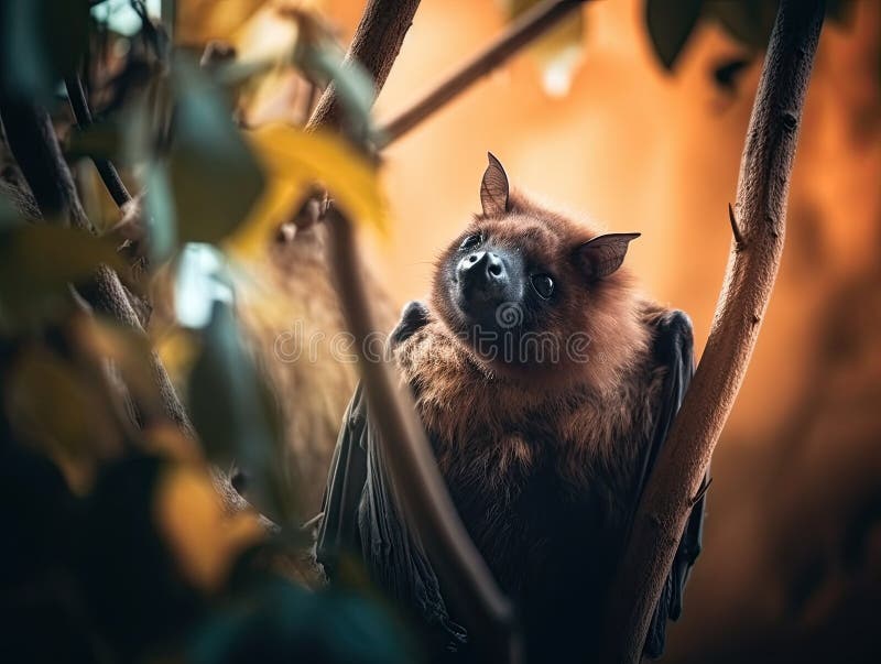 Bat Sitting on the Branch of a Tree in the Forest. Stock Illustration ...