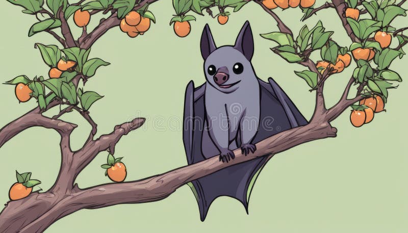 A Bat is Sitting on a Tree Branch Stock Illustration - Illustration of ...