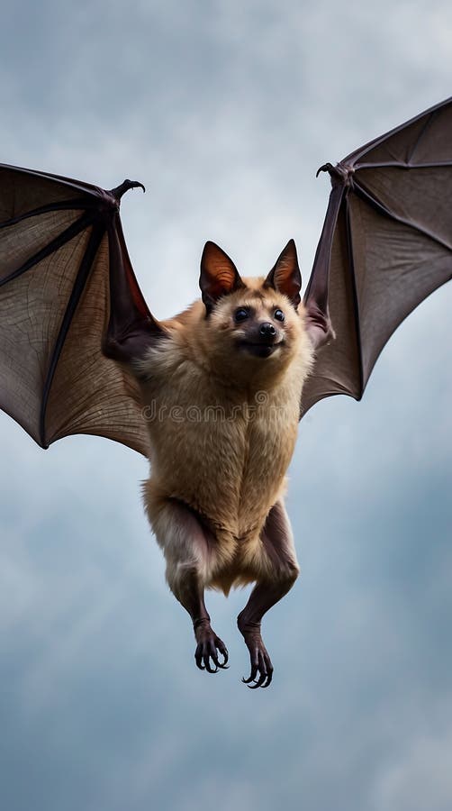 Bat Soaring through the Sky with Outstretched Wings Against a Cloudy ...