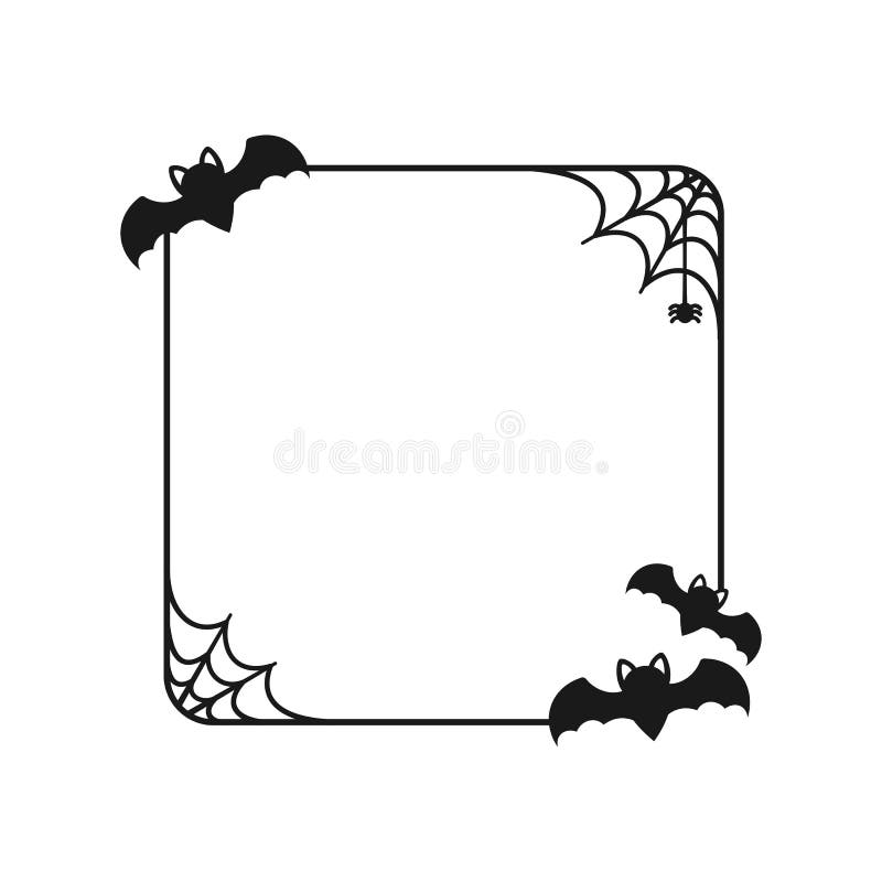 Bat with Spiders on Web Square Shape Border Frame. Halloween Theme ...