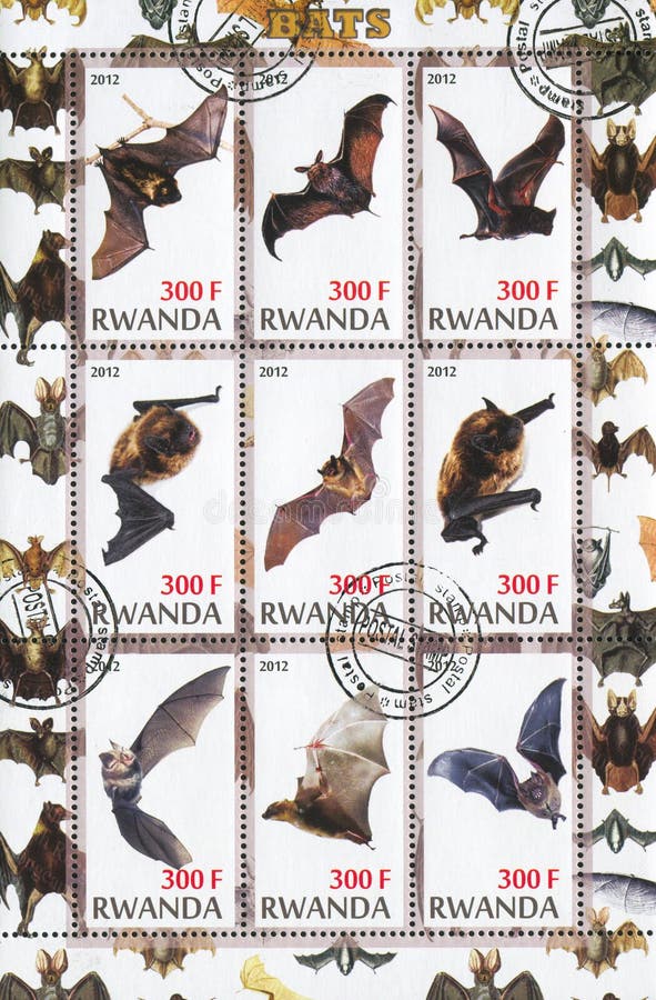 Bat Stamp Printed by Rwanda Editorial Photography - Image of mail, body ...