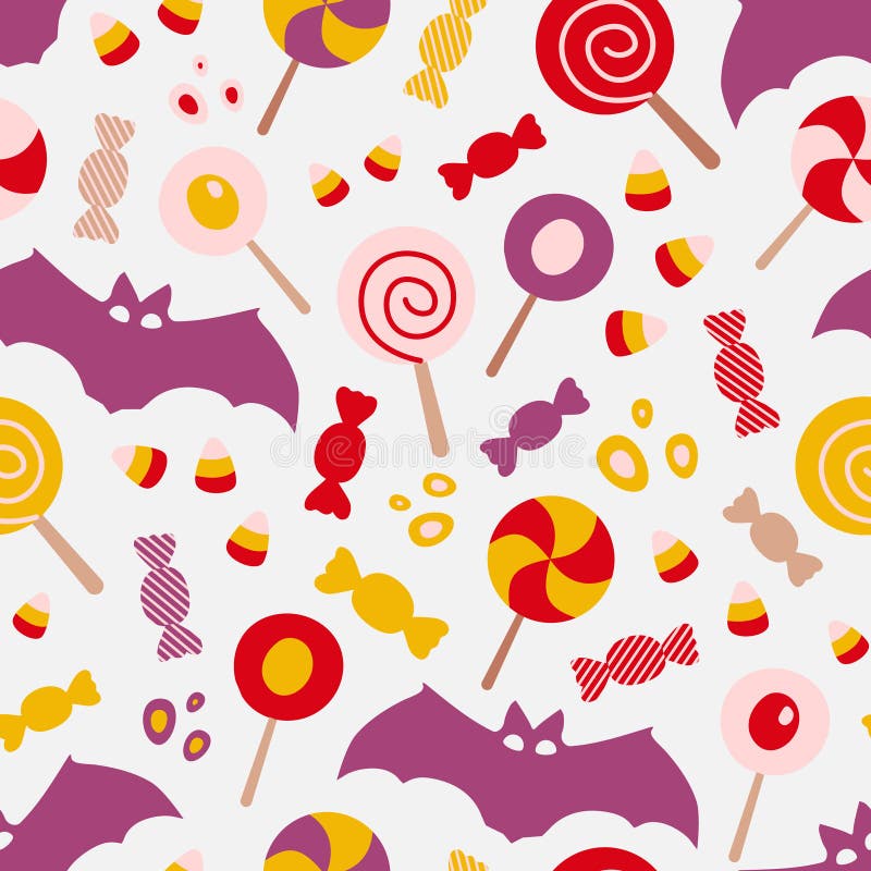 Bat, Sweets and Candy. Bright Seamless Halloween Pattern with Holiday ...
