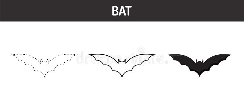 Bat Tracing and Coloring Worksheet for Kids Stock Vector - Illustration ...