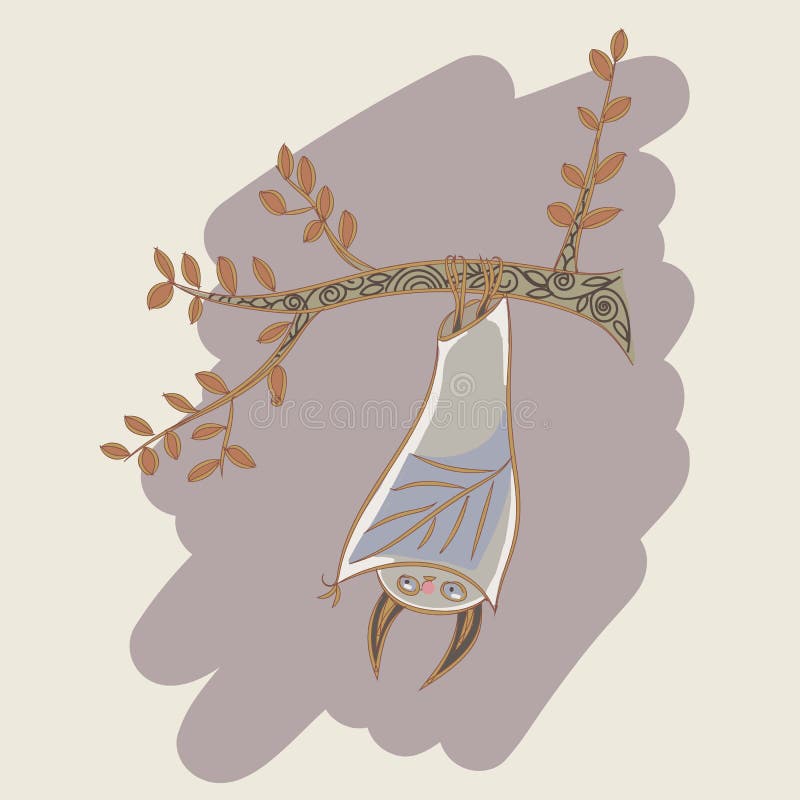 Bat on a tree branch stock illustration. Illustration of branch - 50799350