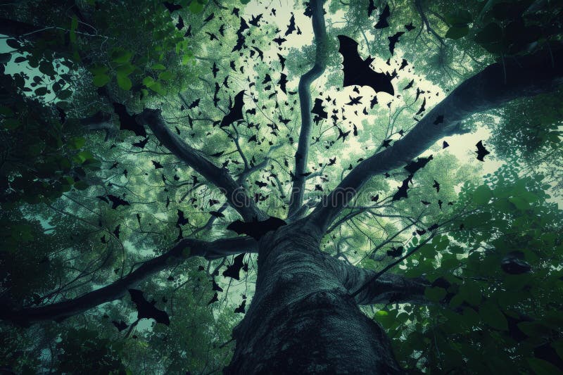 Bat Tree Forest. Generate Ai Stock Photo - Image of flight, megabat ...