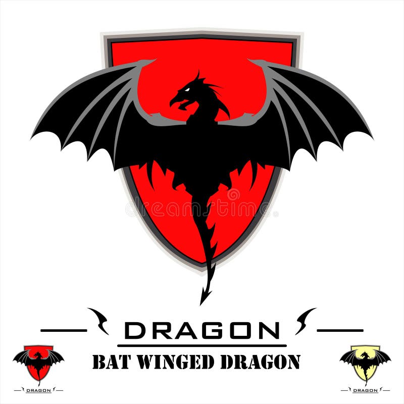 Dragon. Bat Winged Dragon Over Red Shield Stock Illustration ...