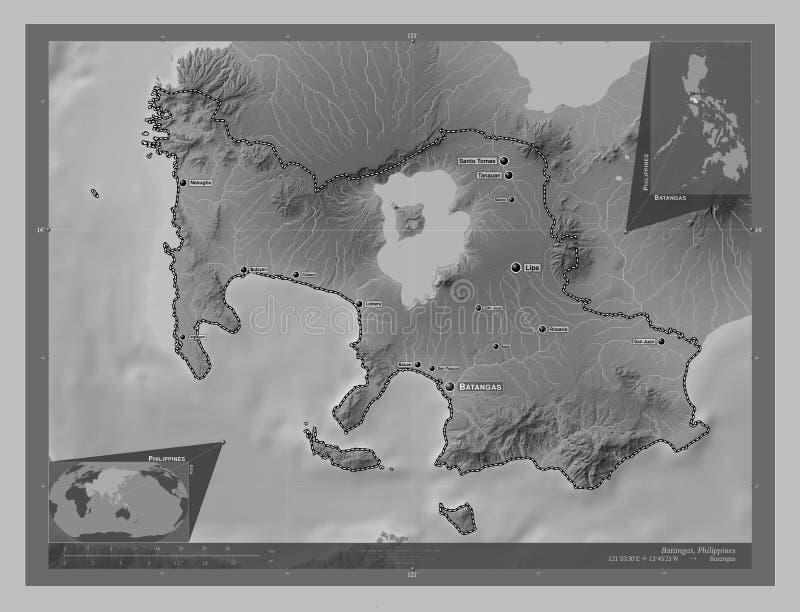 Batangas, Philippines. Grayscale. Labelled Points of Cities Stock ...