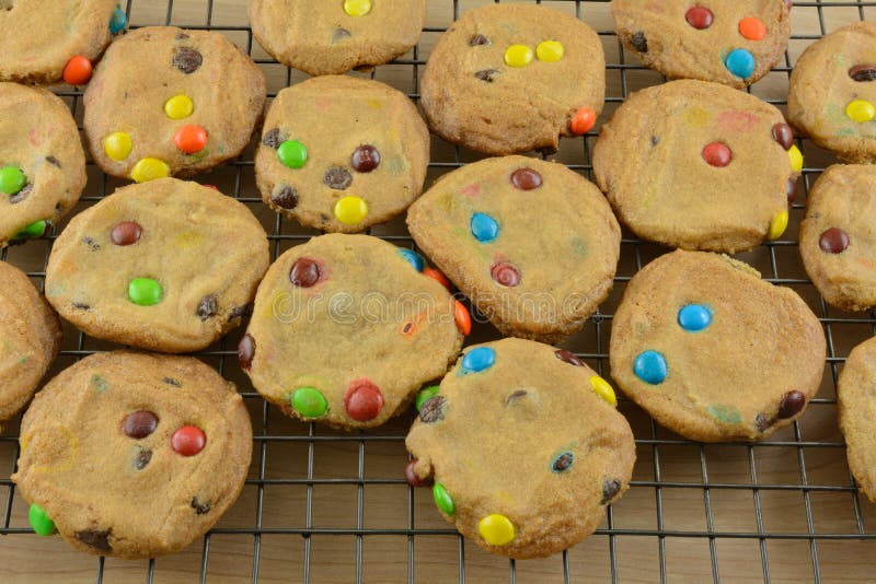 Batch of Candy Covered Chocolate Piece Cookies Stock Photo - Image of ...