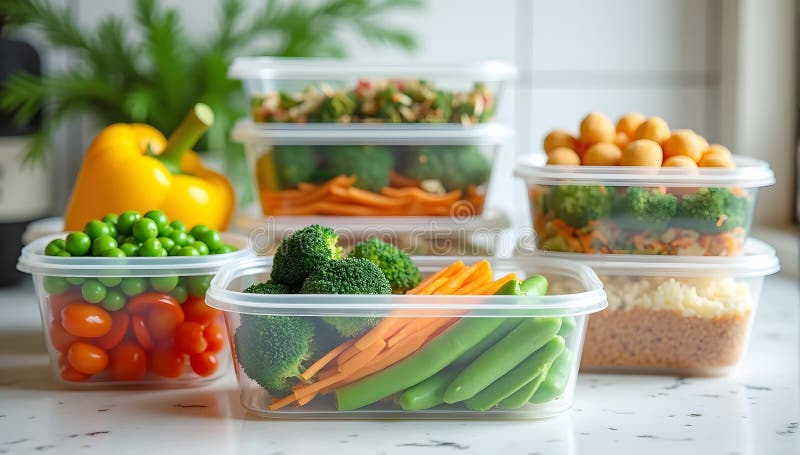 Batch Cooking Meal Prep with Tupperware Containers Filled with Various ...