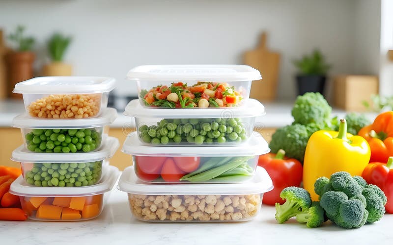 Batch Cooking Meal Prep with Tupperware Containers Filled with Various ...