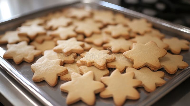 Batch of Freshly Baked Star Shaped Cookies on a Tray Gingerbread ...