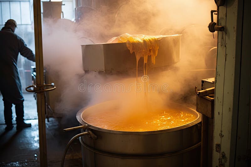 Batch of Maple Syrup Boiling Away in Large Evaporator Stock ...