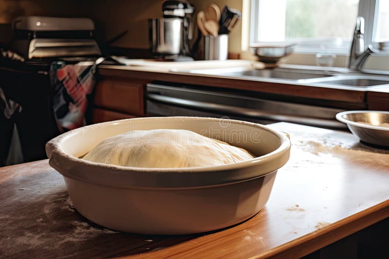 Batch of Pizza Dough Rising in Warm and Cozy Kitchen Stock Illustration ...