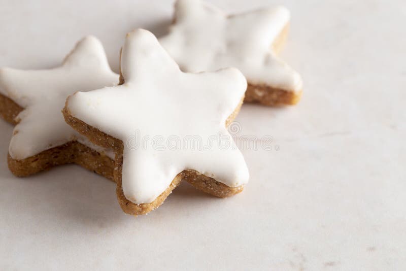 Batch of Star Shaped Gingerbread Cookies with White Icing Stock Photo ...
