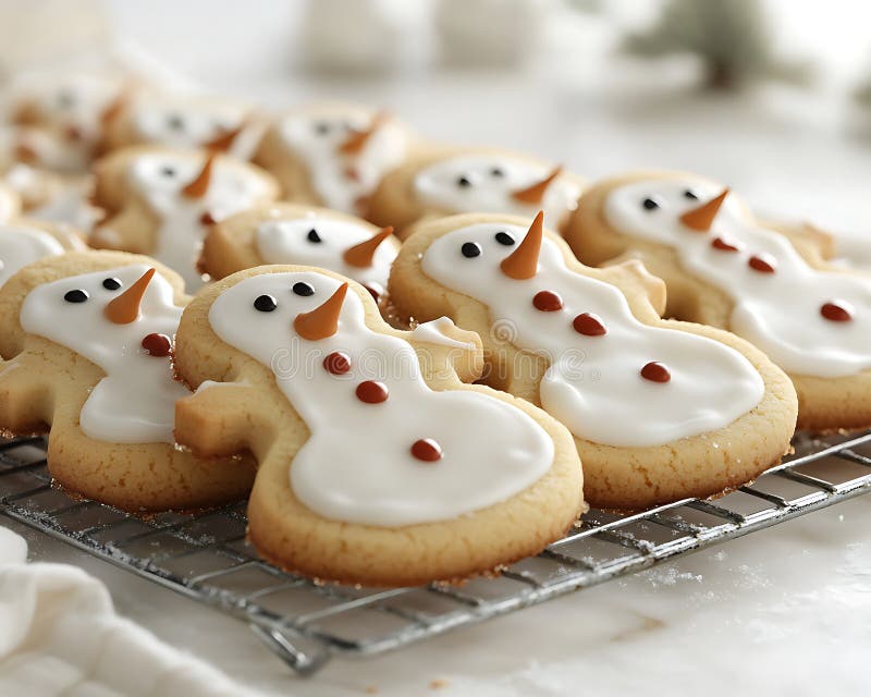 A Batch of Sugar Cookies Shaped Like Snowmen, Cooling on a Rack Stock ...