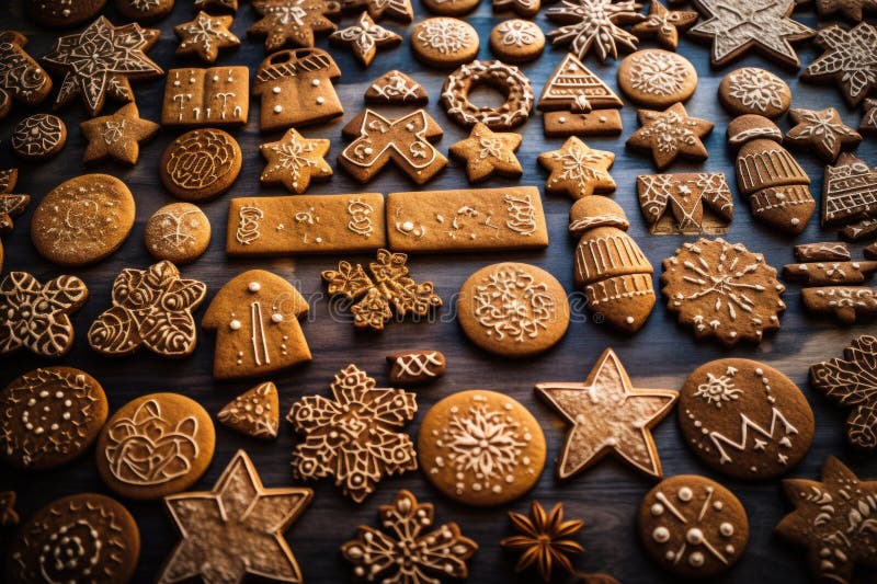 Batches of Gingerbread Cookies in Various Holiday Shapes Stock ...