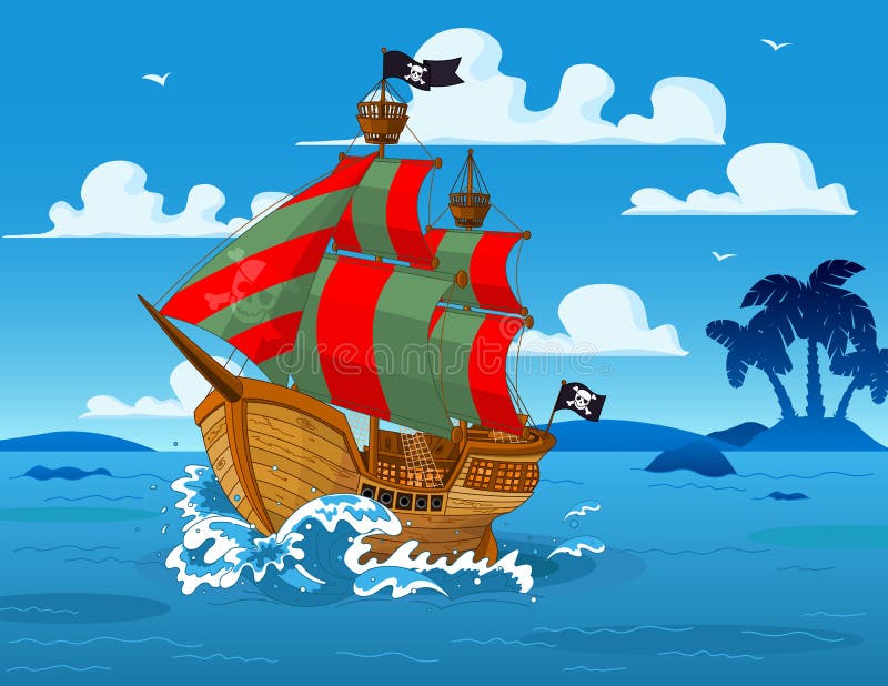 Bateau de pirate en mer illustration de vecteur. Illustration du ...