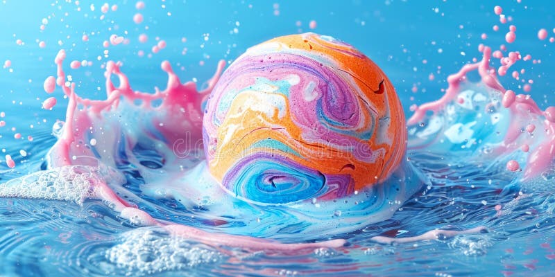 Vivid Bath Bombs Fizzing in Water with Colorful Dyes Dispersing ...