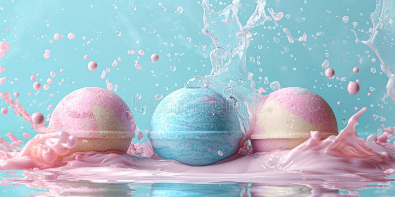 Vivid Bath Bombs Fizzing in Water with Colorful Dyes Dispersing ...