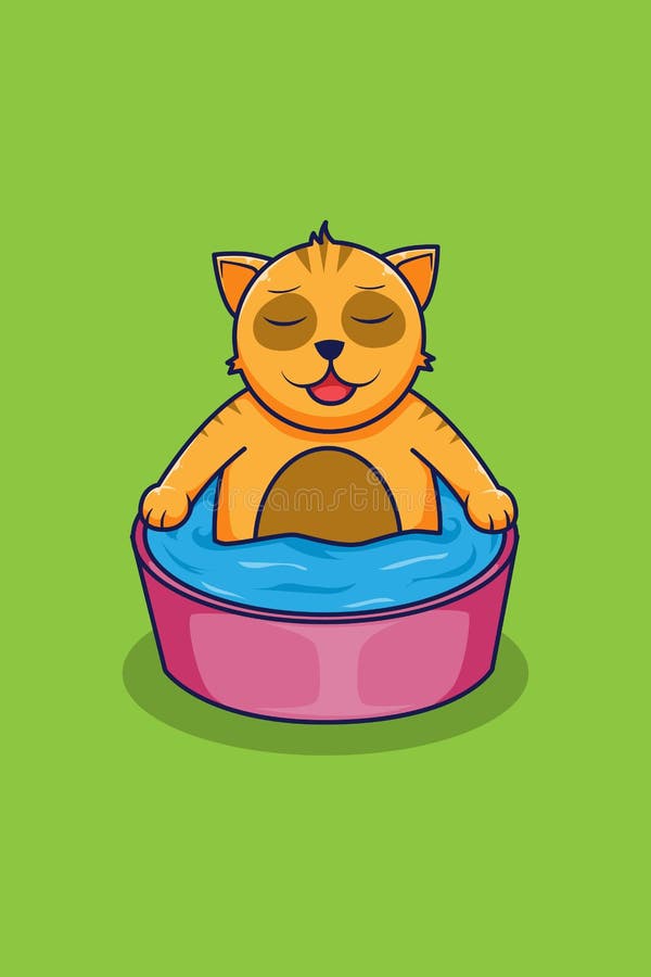 A Cute Cat Taking a Bath Cartoon Illustration Stock Vector ...