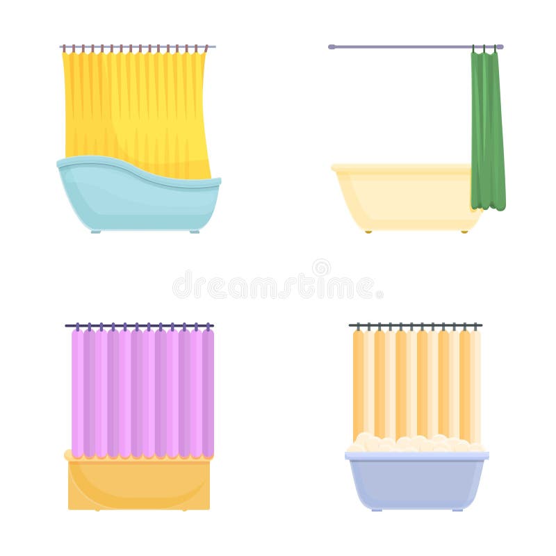 Bath Curtain Icons Set Cartoon Vector Colorful Open And Closed Shower