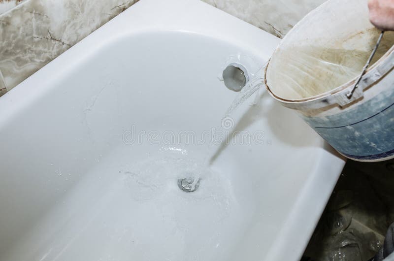 Bath Installation. Testing Tube Leak. Bucket of Water. Maintenance ...