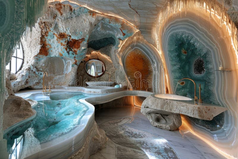 Bath Interior with Geode Stone Stock Photo - Image of bathtub, bathroom ...