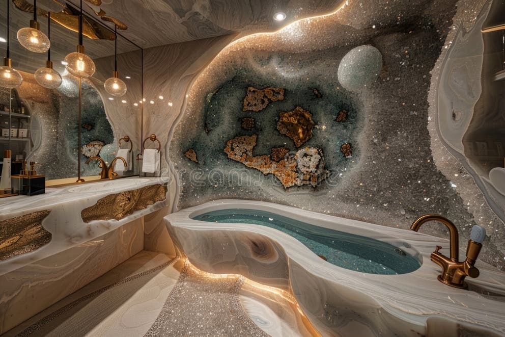 Bath Interior with Geode Stone Stock Photo - Image of vanity ...