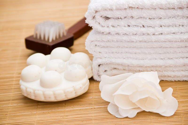 Bath Items with Massage Soap Stock Photo - Image of skincare ...