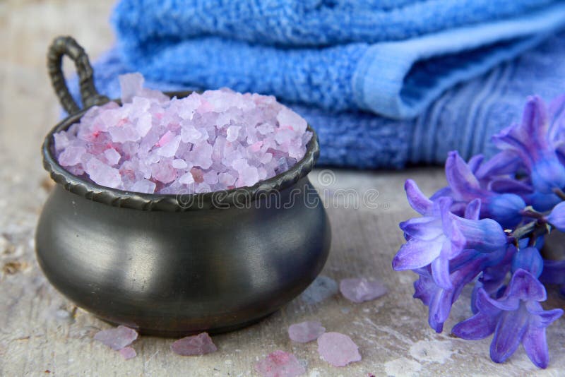 Bath Lilac Salt, Towel and Flower Stock Photo - Image of bath, concept ...