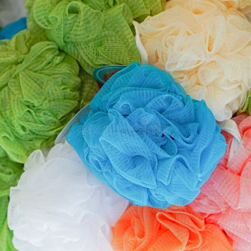 Bath mesh stock photo. Image of pouf, bunch, exfoliating - 55568958