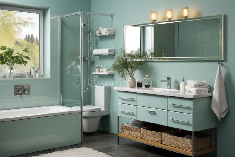 A Bath Room with a Sink a Mirror and a Bath Tub Stock Image - Image of ...