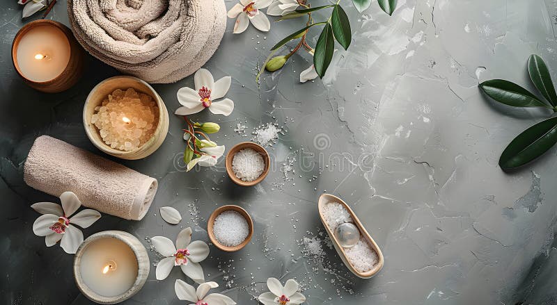 Bath Salt and Candles. Spa Table Setting Concept Stock Photo - Image of ...
