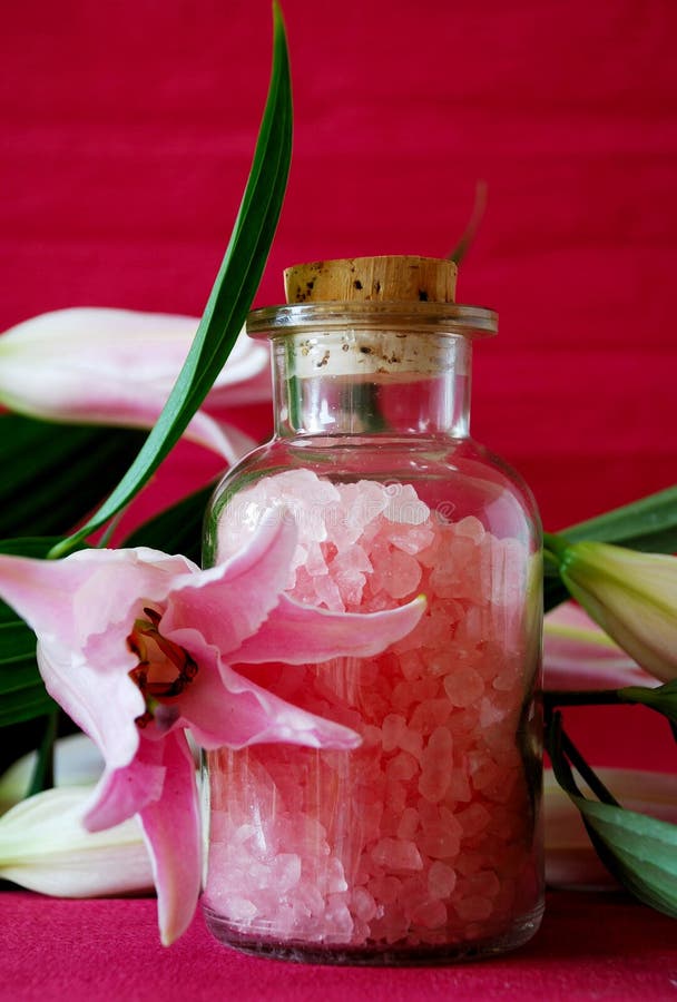Sea salt and lily flower stock photo. Image of hygiene - 30201860