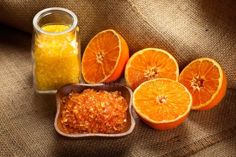 Bath salt and orange fruit stock image. Image of fruit - 18706649