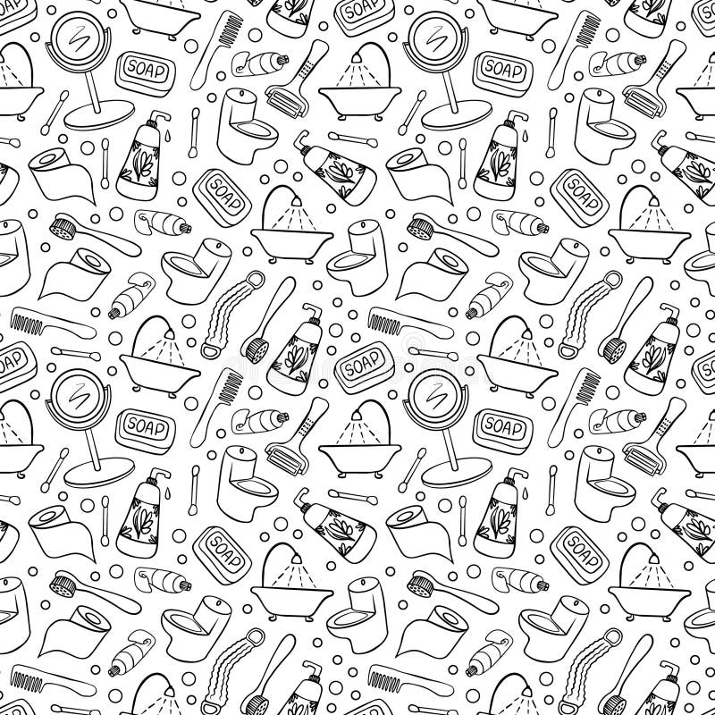 Bath and Shower Hand Drawn Seamless Pattern Stock Vector - Illustration ...