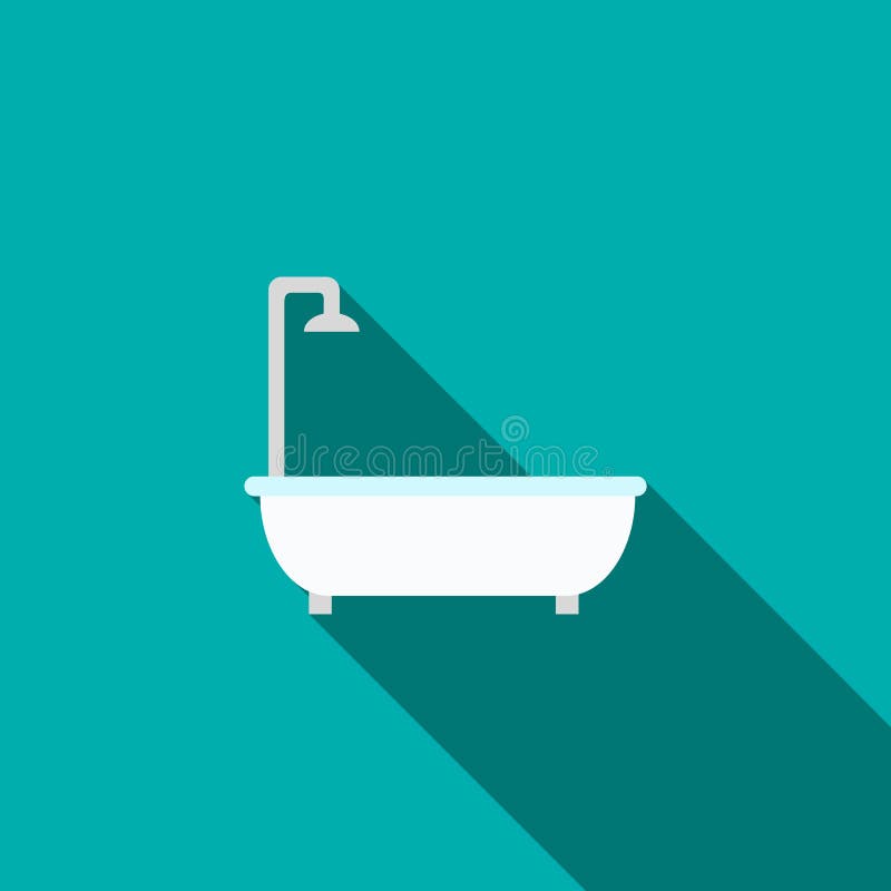 Bath with Shower Icon, Flat Style Stock Vector - Illustration of shadow ...