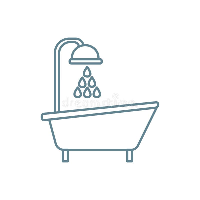 Bath with Shower Linear Icon Concept. Bath with Shower Line Vector Sign ...