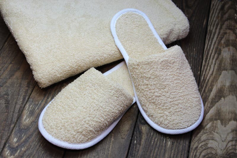 Bath Slippers, Rake Comb, Bath Spongeq and Flowers. Stock Image - Image ...